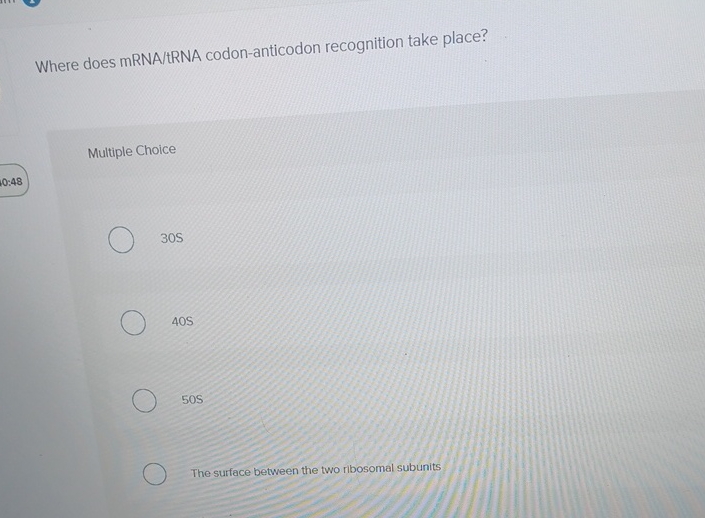 Solved Where does mRNARRNA codon-anticodon recognition take | Chegg.com