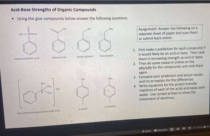 Solved Acid-Base Strengths of Organic Compounds . Using the | Chegg.com