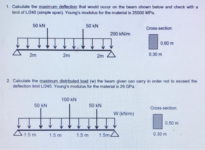 Solved 1. Calculate the maximum deflection that would occur | Chegg.com