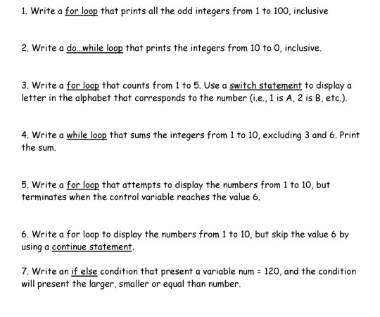 Solved 1. Write a for loop that prints all the odd integers | Chegg.com