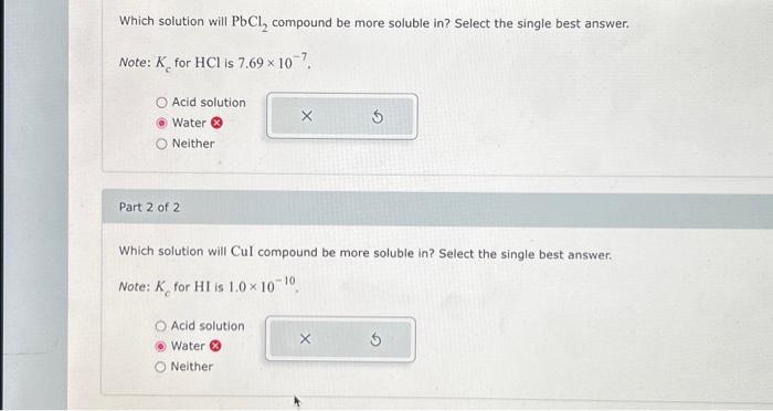 Solved Which solution will PbCl₂ compound be more soluble | Chegg.com