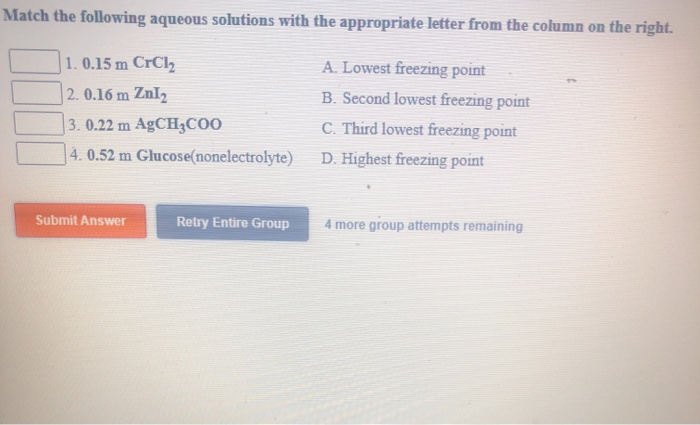 Solved Match the following aqueous solutions with the | Chegg.com