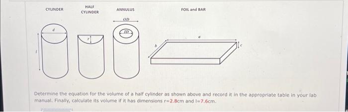 Solved Determine the equation for the volume of a half | Chegg.com