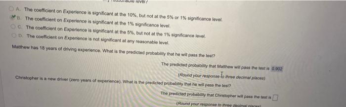 Solved wURIUI Iver A. The coefficient on Experience is | Chegg.com