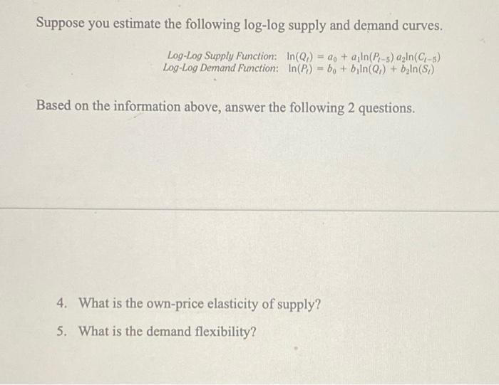 Suppose you estimate the following log-log supply and | Chegg.com