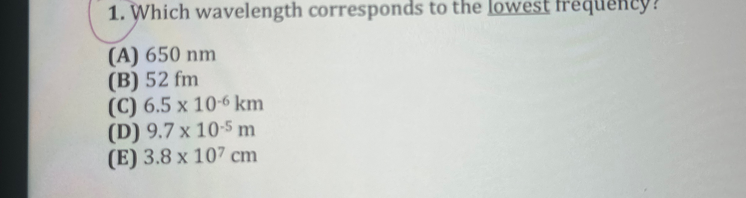 Solved Which wavelength corresponds to the lowest | Chegg.com