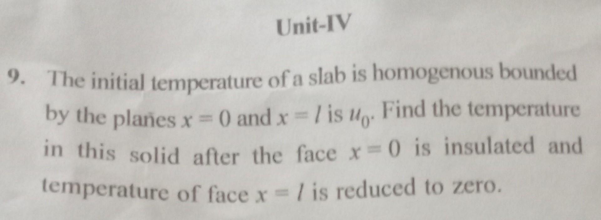 Solved The initial temperature of a slab is homogenous | Chegg.com