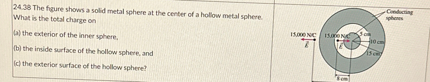 Solved 24.38 ﻿The figure shows a solid metal sphere at the | Chegg.com