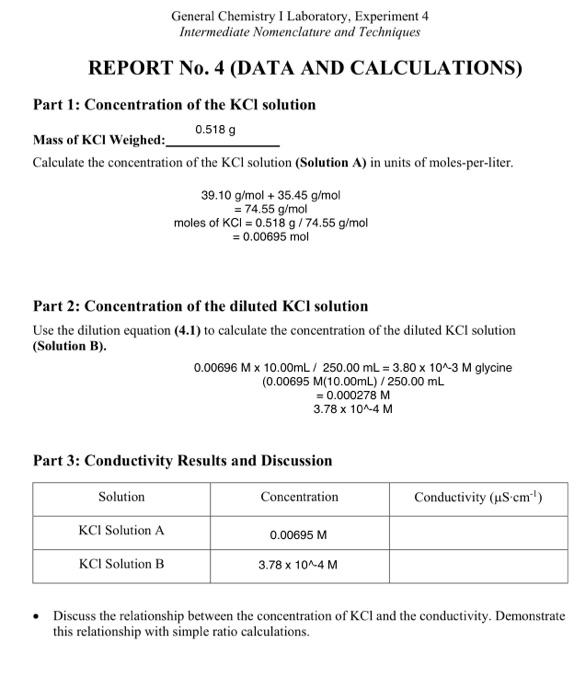 Solved General Chemistry I Laboratory, Experiment 4 | Chegg.com