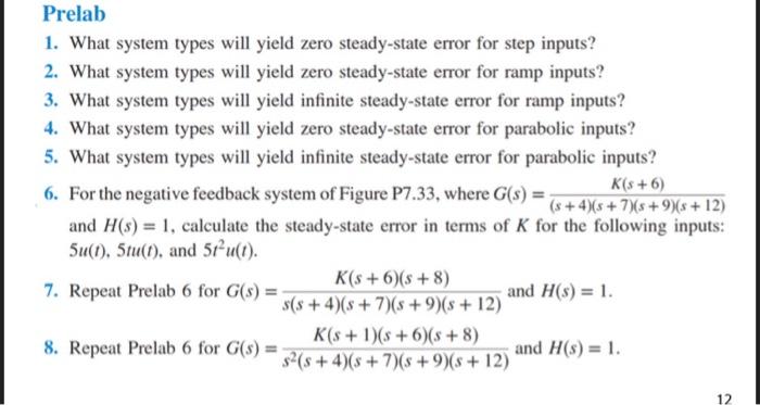Solved 1. What system types will yield zero steady-state | Chegg.com