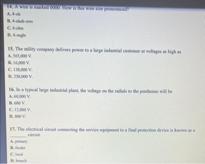 14. A wire is marked 0000 . How is this wire size | Chegg.com