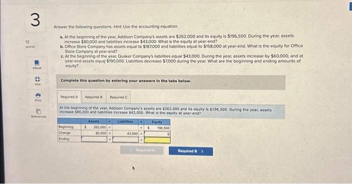 Solved 3 12 points eBook Hint Print References Answer the | Chegg.com