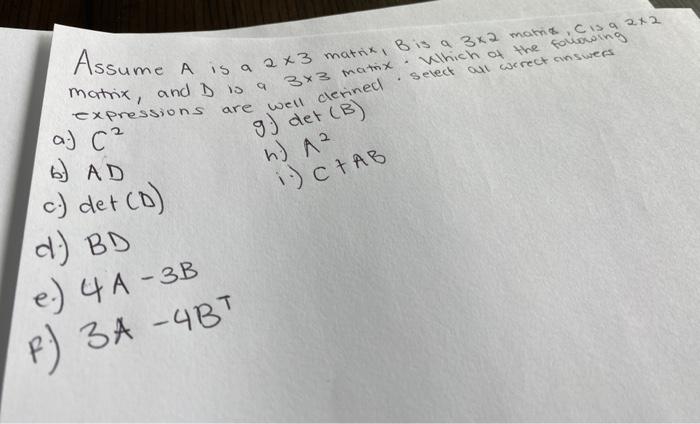 Solved a Assume A is a 2x3 matrix, Bis a 3x2 mattis,cis a | Chegg.com