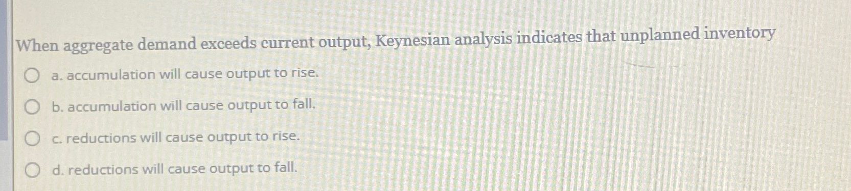 Solved When aggregate demand exceeds current output, | Chegg.com