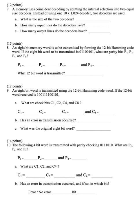 Solved 12 Points 7 A Memory Uses Coincident Decoding By 