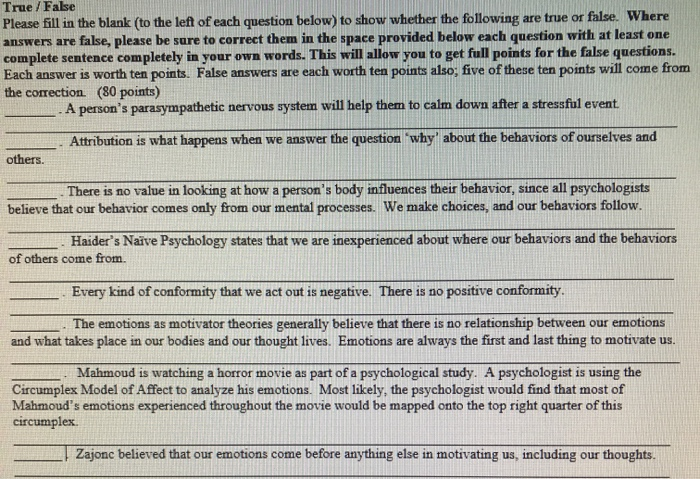 Solved True/False Please fill in the blank (to the left of | Chegg.com