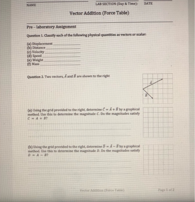 Solved DATE NAME LAB SECTION (Day & Time): Vector Addition | Chegg.com