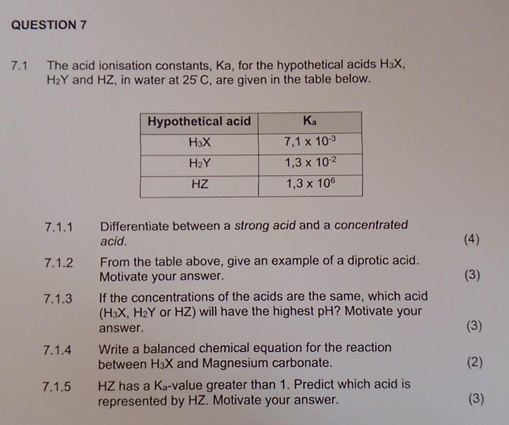 Solved .1 The acid ionisation constants, Ka, for the | Chegg.com