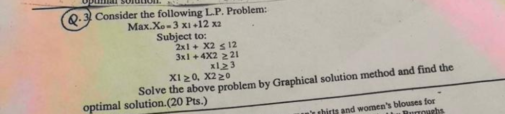 Solved Q.3. ﻿Consider the following L.P. ﻿Problem: ﻿Max. | Chegg.com