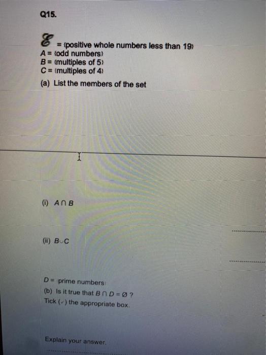 Solved Q15. E = {positive whole numbers less than 19% A= | Chegg.com