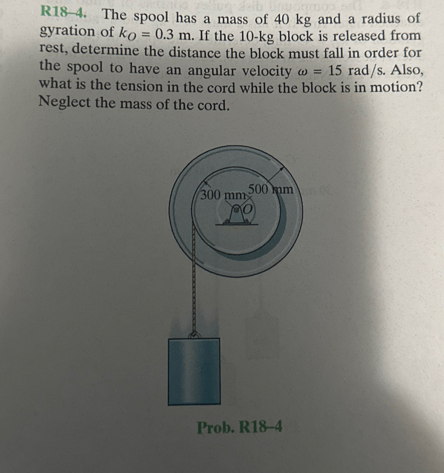 Solved R18-4. ﻿The spool has a mass of 40kg ﻿and a radius of | Chegg.com