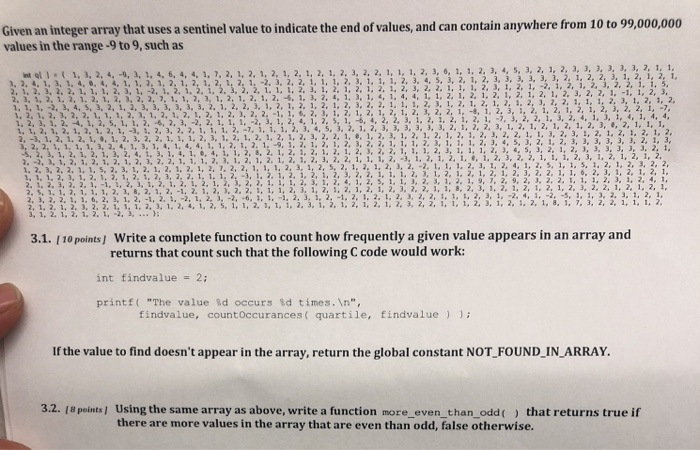 Solved Given an integer array that uses a sentinel value to | Chegg.com
