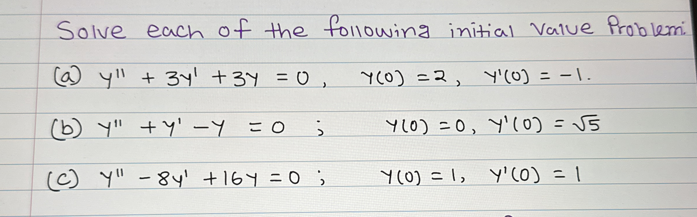 Solved Solve each of the following initial value | Chegg.com