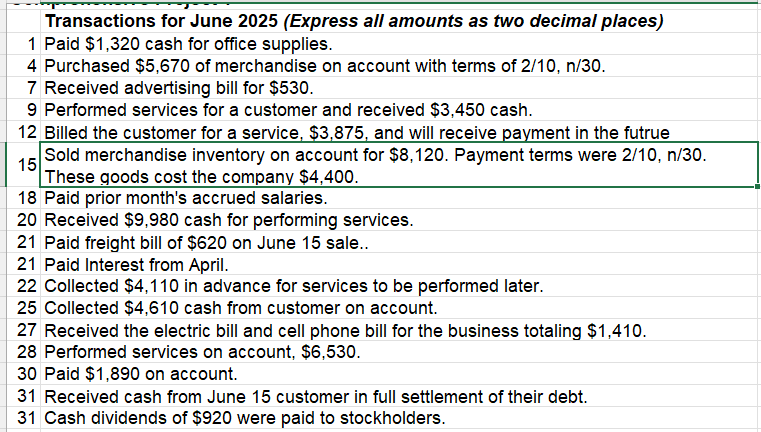 Solved Journalize the JUNE transactions and adjusting | Chegg.com
