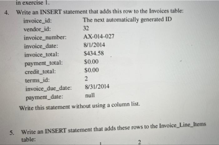 Write an INSERT statement that adds these rows to the | Chegg.com