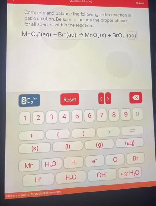Solved Complete and balance the following redox reaction in | Chegg.com