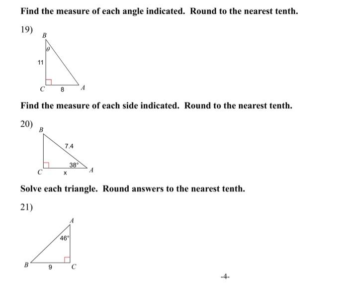 Solved Find the measure of each angle indicated. Round to | Chegg.com