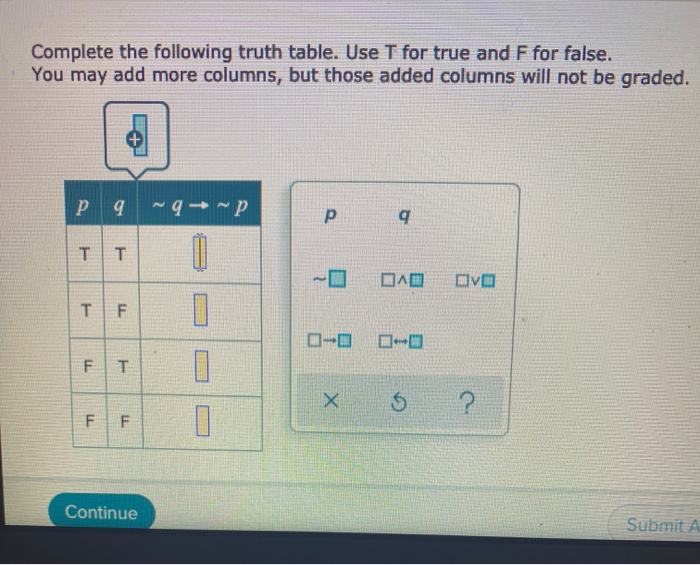Solved Complete the following truth table. Use T for true | Chegg.com