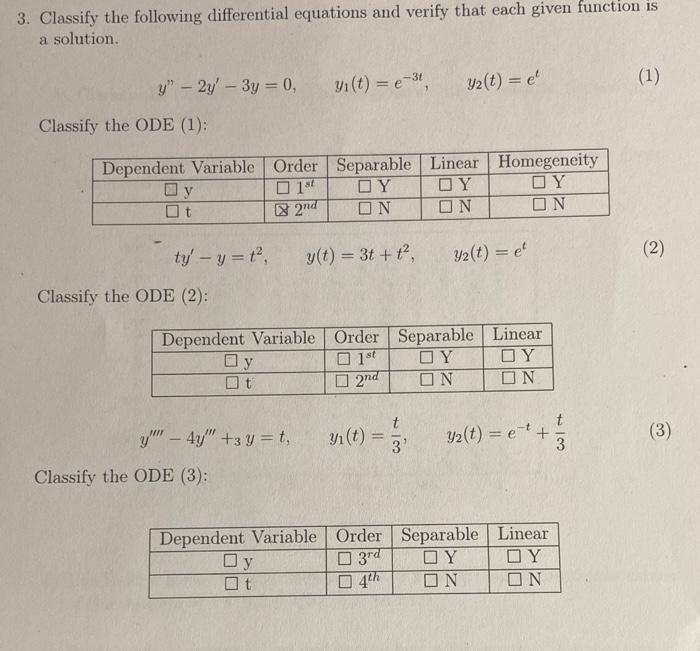 Solved 3. Classify the following differential equations and | Chegg.com