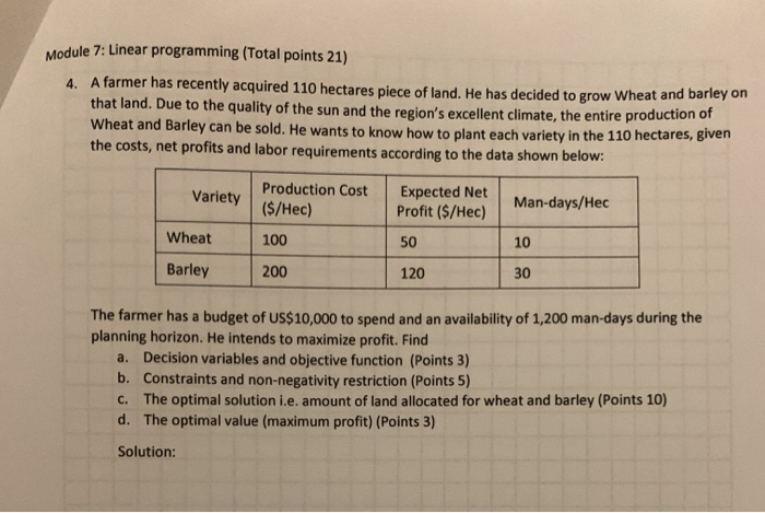 Solved Module 7: Linear programming (Total points 21) A | Chegg.com