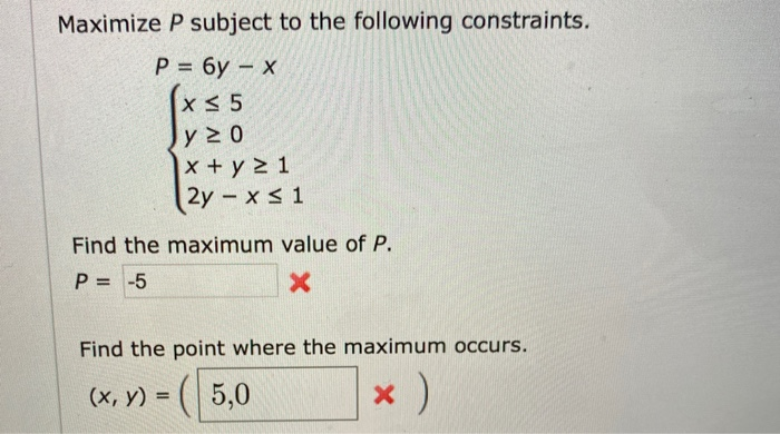 Solved Maximize P subject to the following constraints. P = | Chegg.com