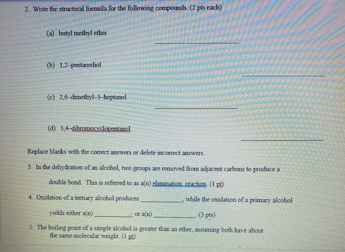Solved 2. Write the structural formula for the following | Chegg.com