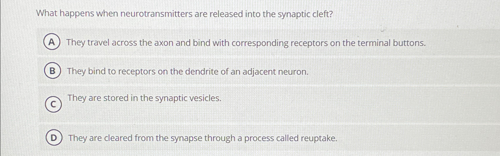 Solved What happens when neurotransmitters are released into | Chegg.com