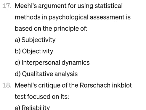 Solved Meehl's argument for using statistical methods in | Chegg.com