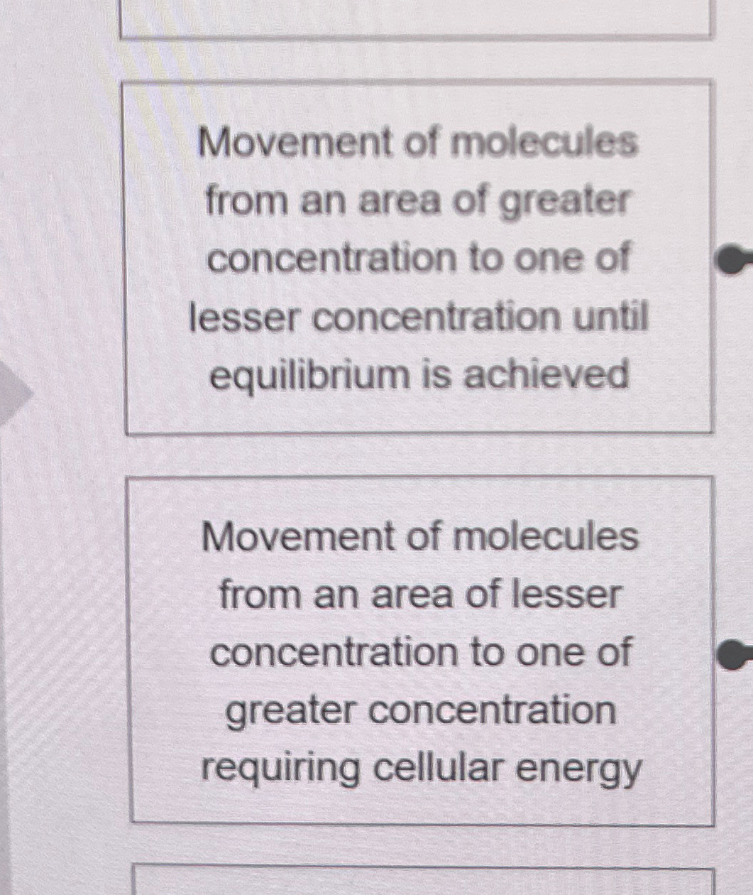 Solved Movement of molecules from an area of greater | Chegg.com