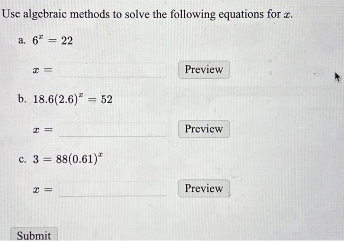 Solved Use algebraic methods to solve the following | Chegg.com
