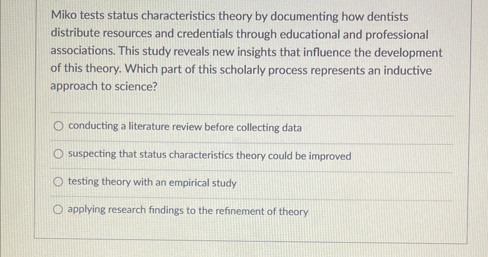 Solved Miko tests status characteristics theory by | Chegg.com