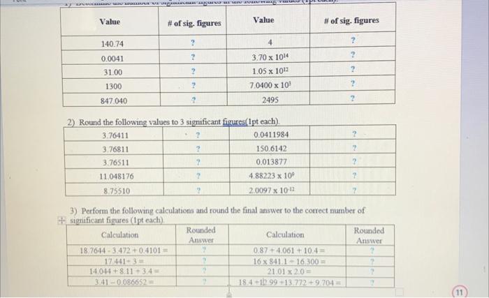 Solved 3) Perform the following calculations and round the | Chegg.com