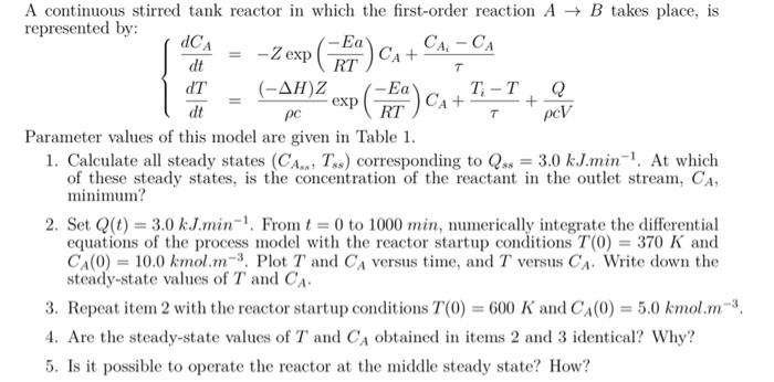 Solved A continuous stirred tank reactor in which the | Chegg.com
