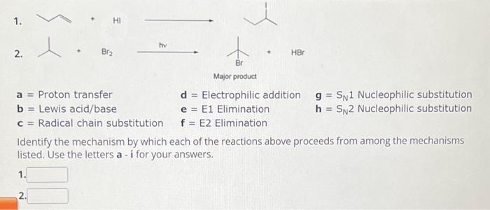 Solved a= Proton transfer d = Electrophilic addition g=SN1 | Chegg.com