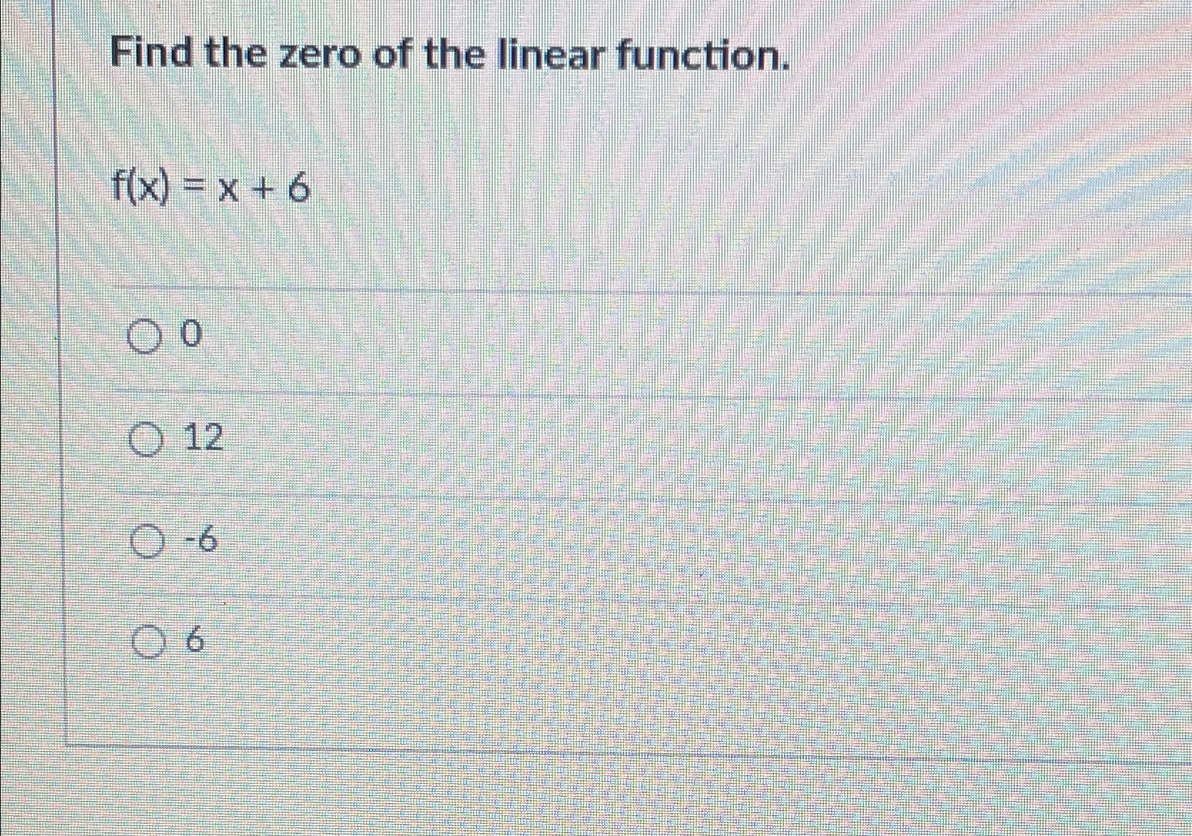 Solved Find the zero of the linear function.f(x)=x+6012-66 | Chegg.com