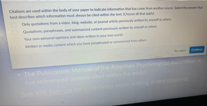 Solved Citations are used within the body of your paper to | Chegg.com