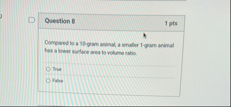 Solved Question 81 ﻿ptsCompared to a 10 -gram animal, a | Chegg.com
