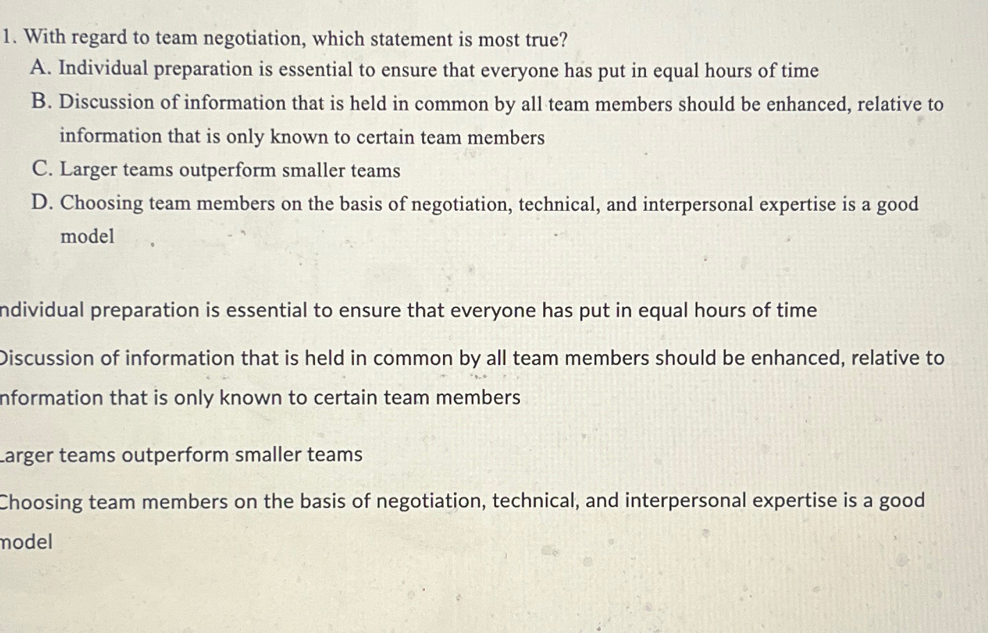 Solved With regard to team negotiation, which statement is | Chegg.com