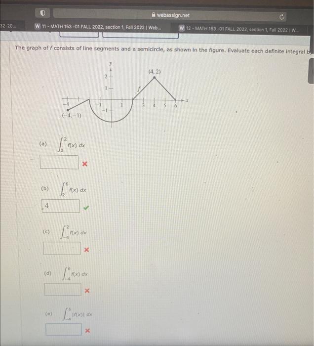 Solved The graph of f consists of line segments and a | Chegg.com