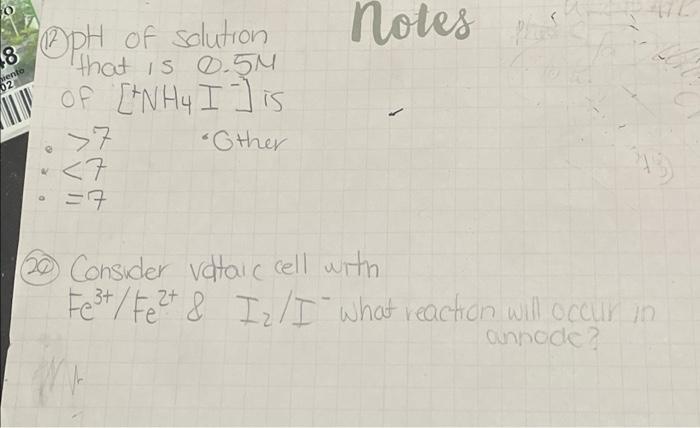 Solved notes 8 Niento 02 10pH of solution that is 0.5M OF | Chegg.com